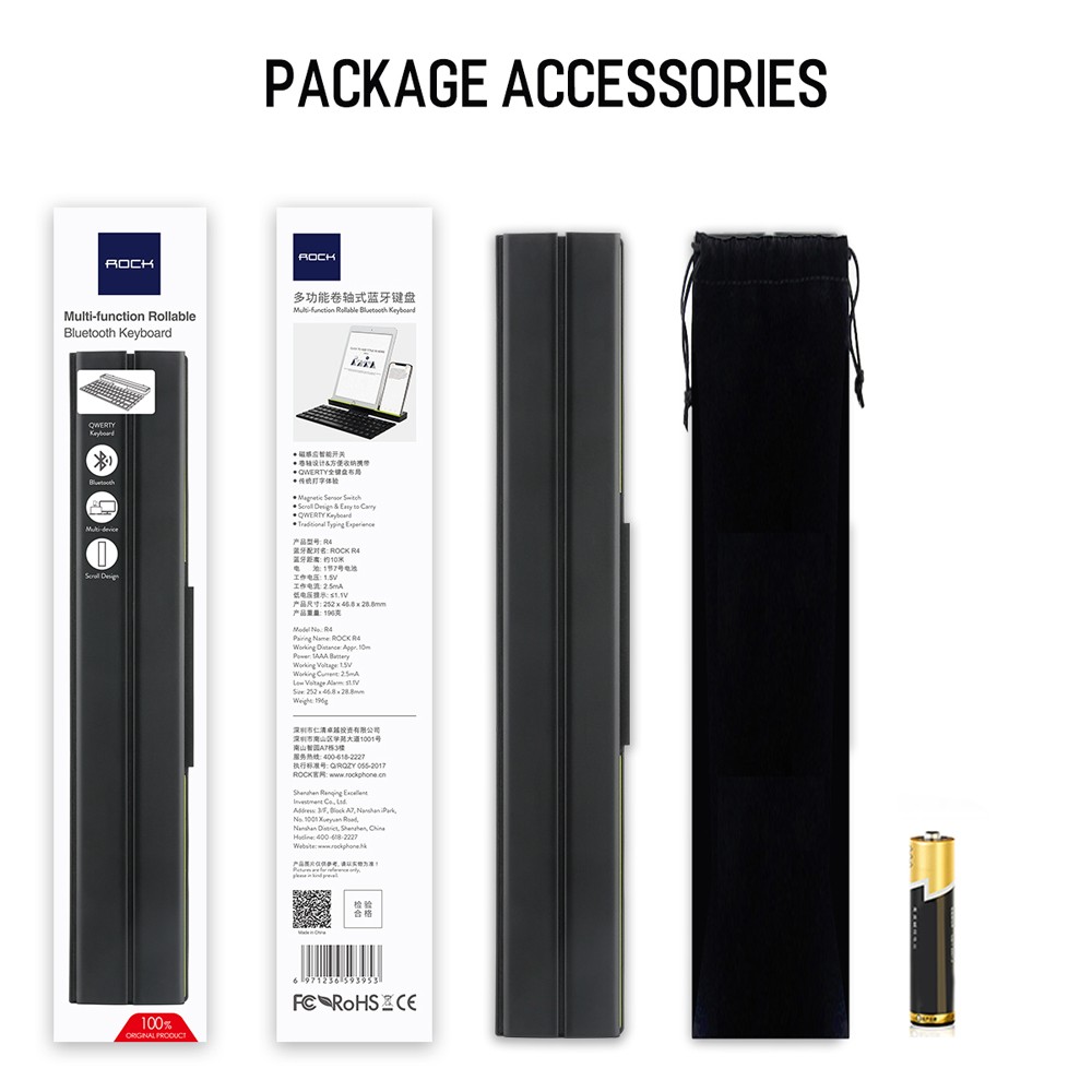 ROCK R4 Multi-function Wireless Rollable Bluetooth QWERTY Keyboard ...