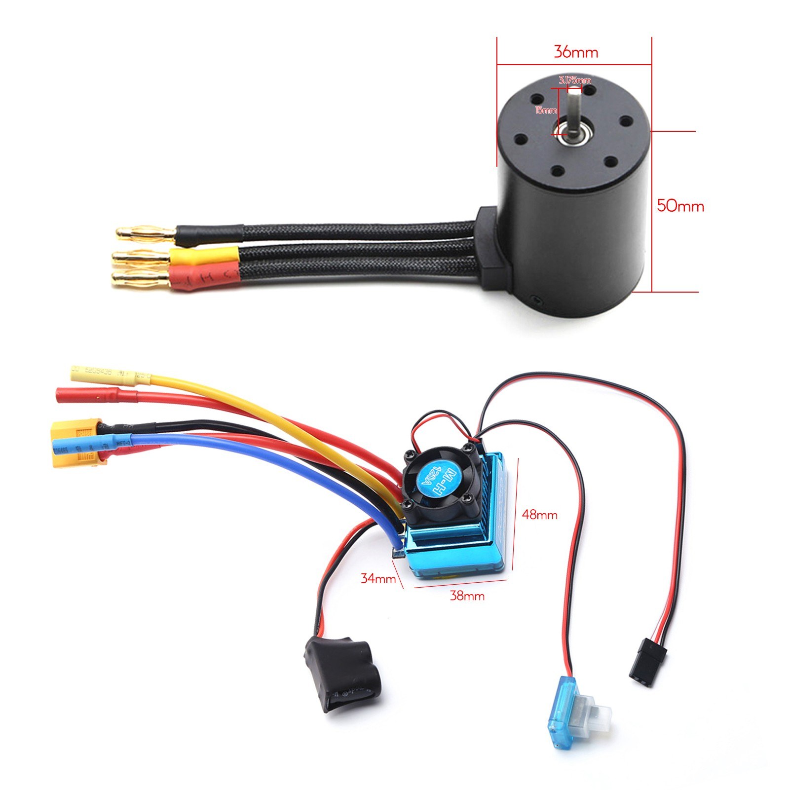 2300KV Brushless Motor 3650 Waterproof Motor with 120A Brushless ESC ...