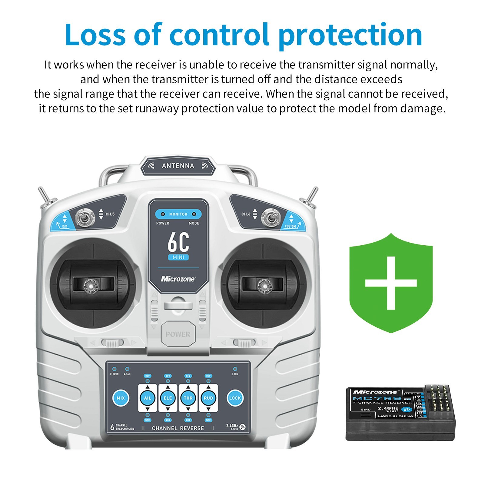 MicroZone MC6C 2.4G 6CH Remote Controller Mode 2 Transmitter MC7RB ...