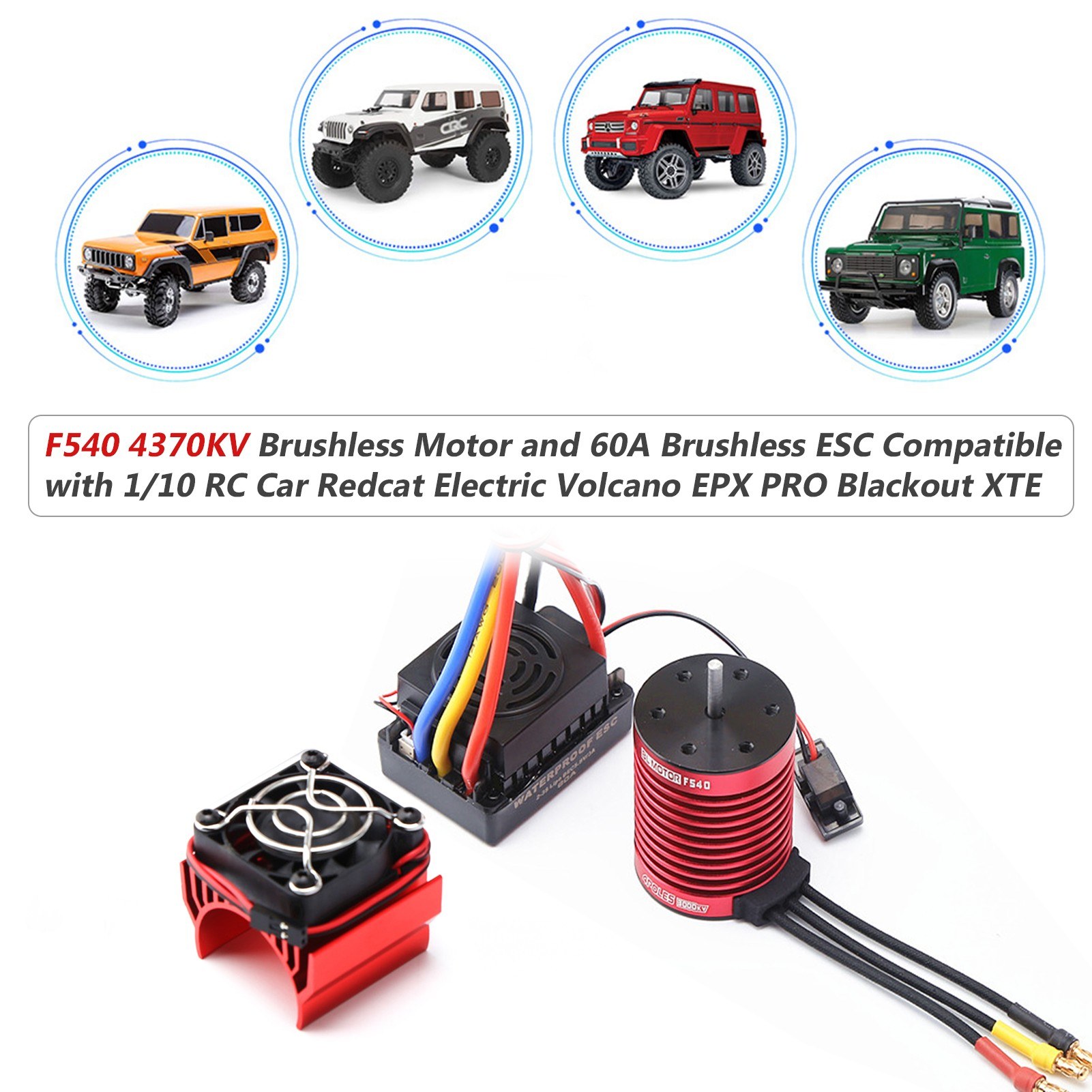 F540 Brushless Motor 3000KV RC Crawler Motor 4 Poles with Heatsink and ...