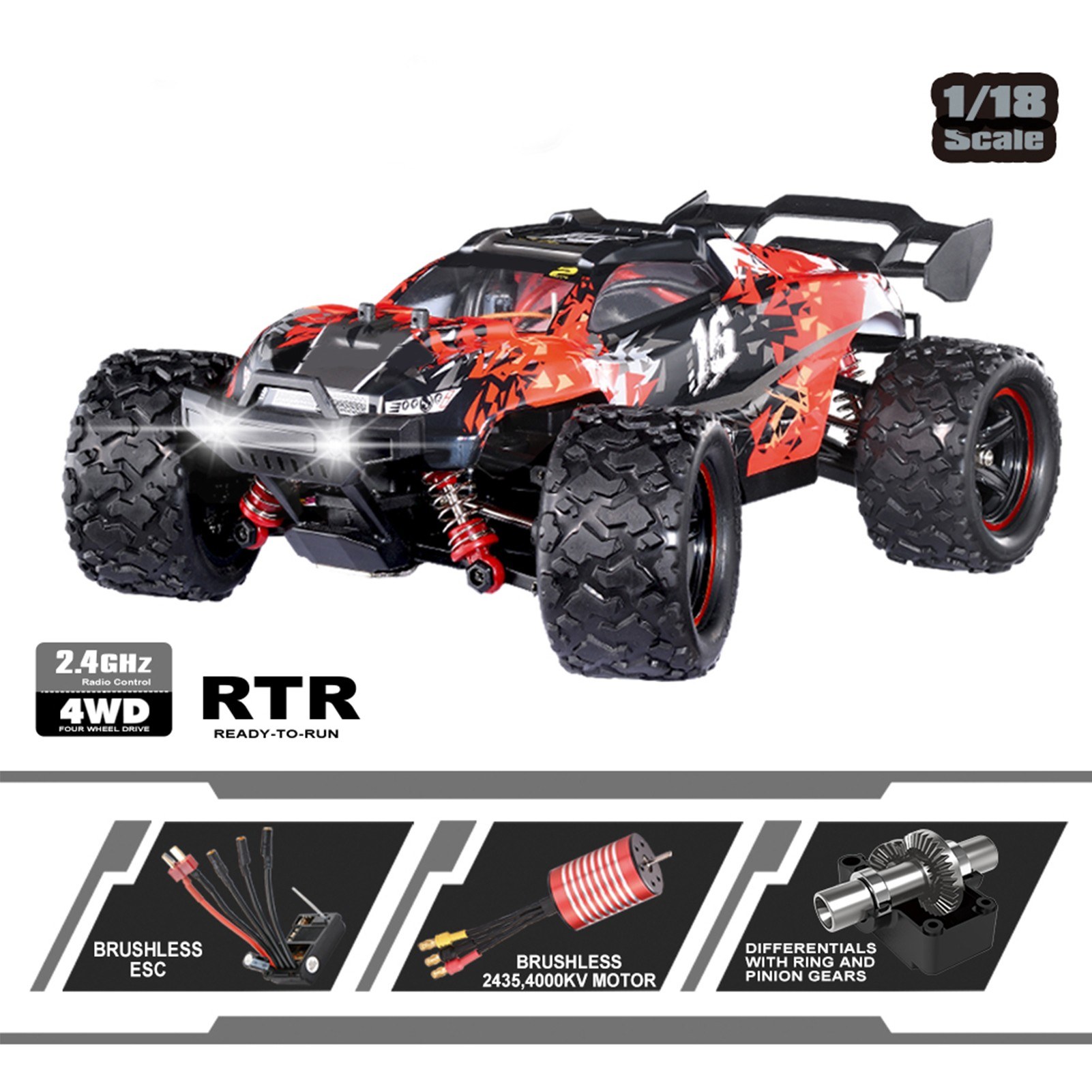 HOSPEED HS18423 RC Car 2.4Ghz 1:18 Off Road RC Trucks 4WD 60KM/H ...