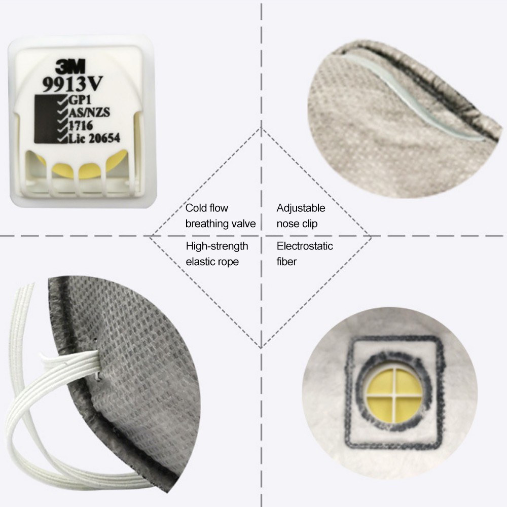 10Pcs 3M 9913V Particulate Respirator KN90 with Exhalation Valve Against Non-oil-based ...