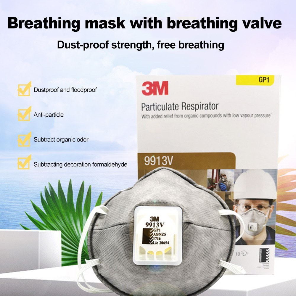 10Pcs 3M 9913V Particulate Respirator KN90 with Exhalation Valve Against Non-oil-based ...