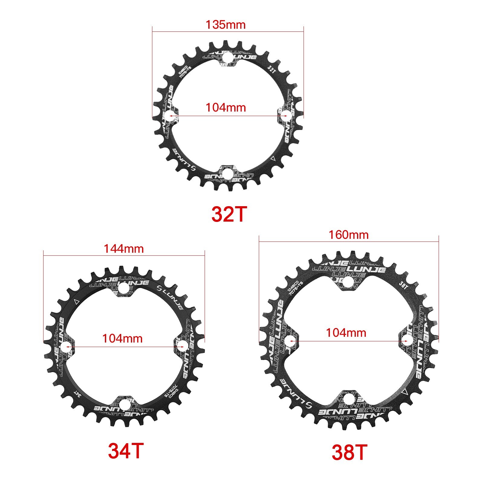 32T/34T/38T Bike Chainring 104mm BCD 4-bolt Bicycle Crank Ring ...