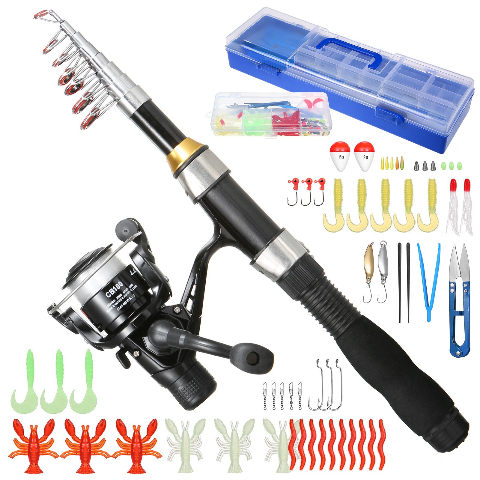 1.7m Telescopic Fishing Rod with Fishing Accessories Tackle Set