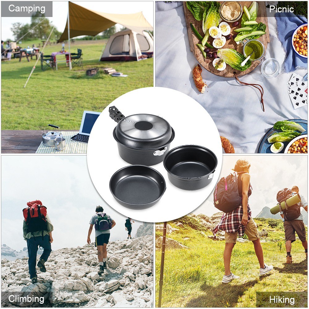 Outdoor Camping Pot Set Non-stick Camping Cookware 2-3 Person Cook Set