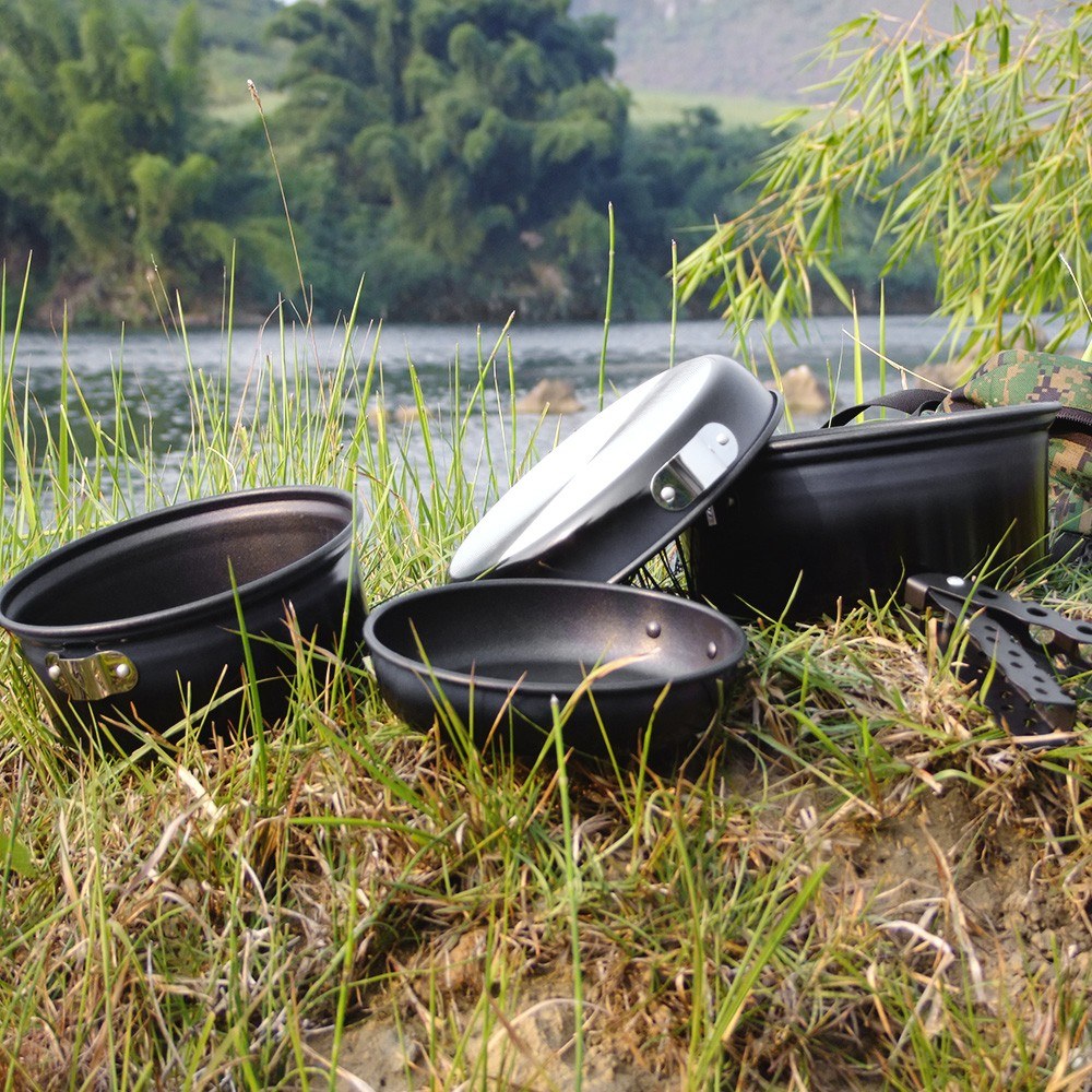 Outdoor Camping Pot Set Non-stick Camping Cookware 2-3 Person Cook Set