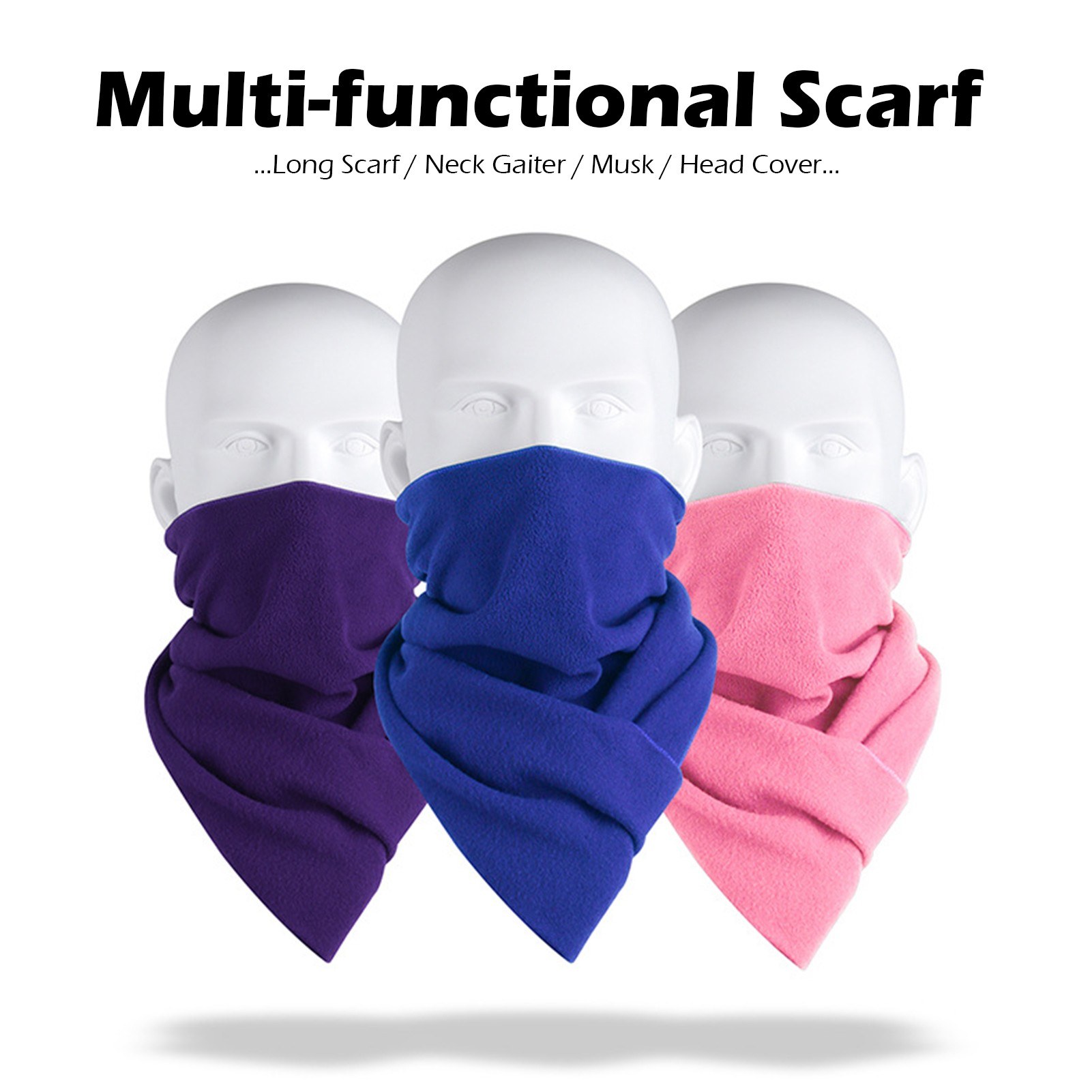 Men Women Long Fleece Scarf for Winter Sports Lightweight Solid Neck ...