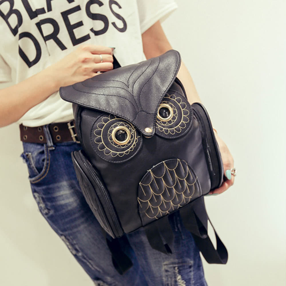 New Fashion Women Owl Shape Backpack Flap Over Zipper Pocket Solid ...