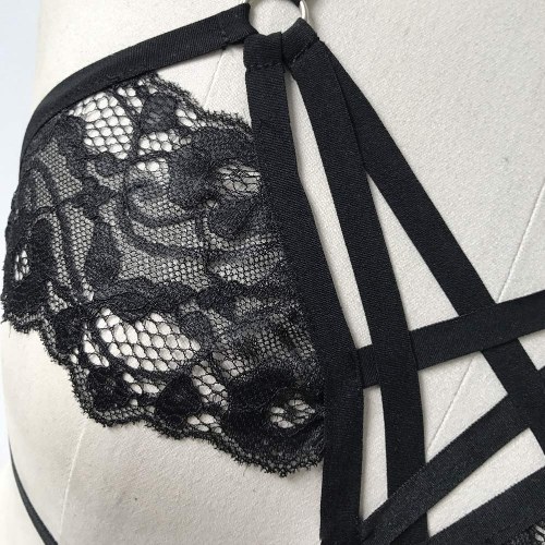 Women Cage Lace Bra Strappy Cupless Halter O-ring Hook Slash Back ...