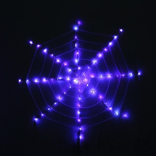 12FT Halloween Spider Web Lights 120LED Purple Decorative Spider Web ...