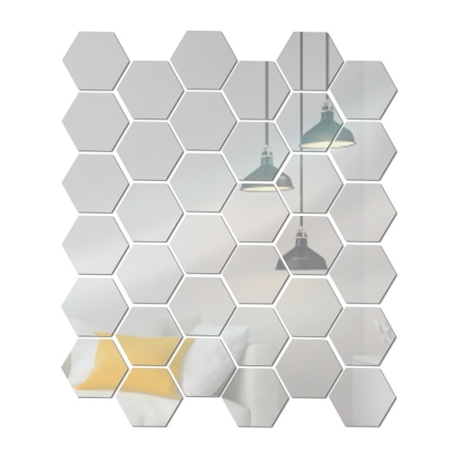 36PCS Hexagon Mirror Wall Stickers Removable Wall Decals Acrylic ...